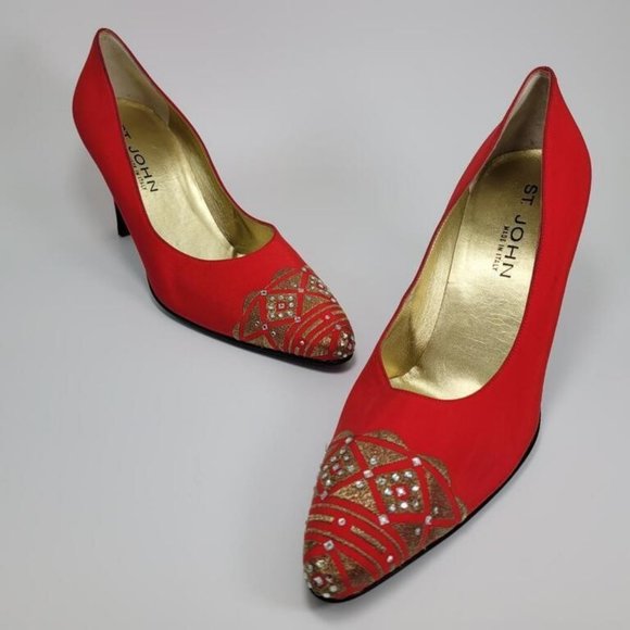 St. John Collection | Shoes | Vintage Red Italian Leather Embellished ...
